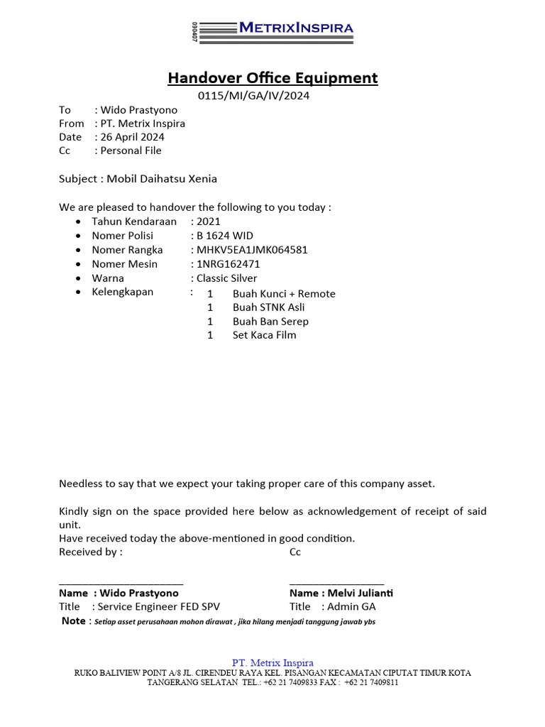 Handover Mobil | PDF