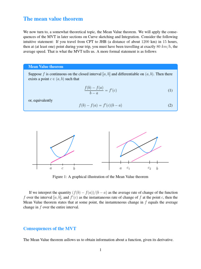 5.3 Mean Value Theorem | PDF | Function (Mathematics) | Derivative