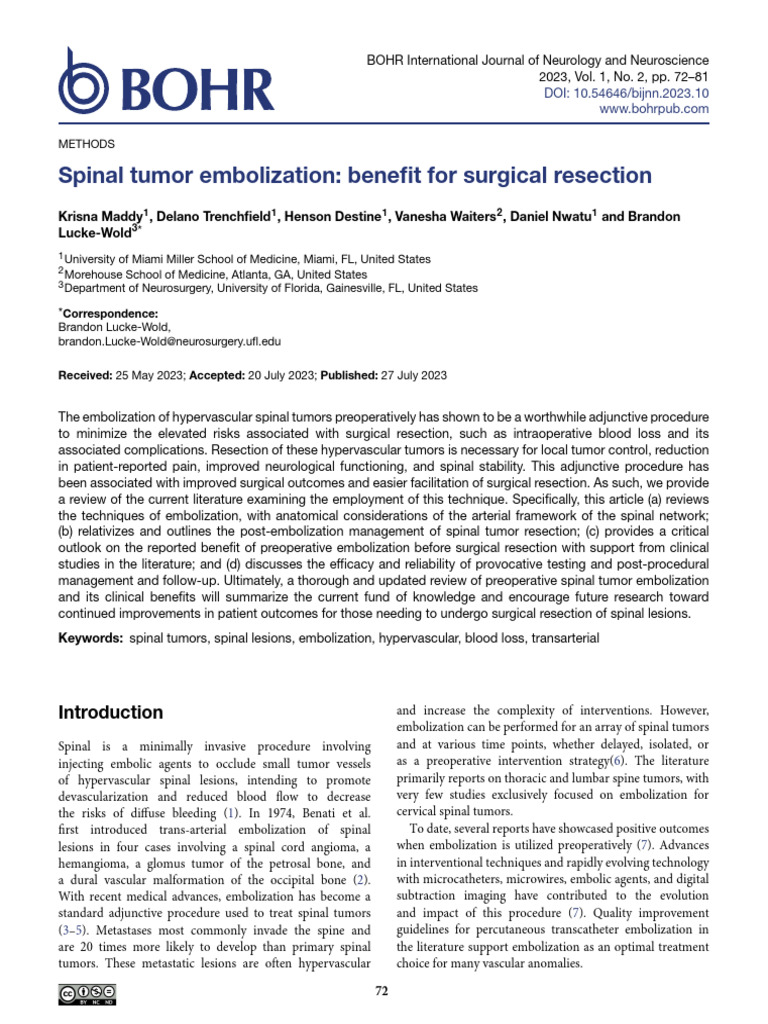 Spinal Tumor Embolization: Benefit For Surgical Resection | PDF ...