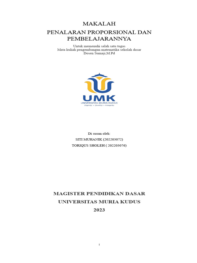 Penalaran Proporsional dalam Matematika SD | PDF