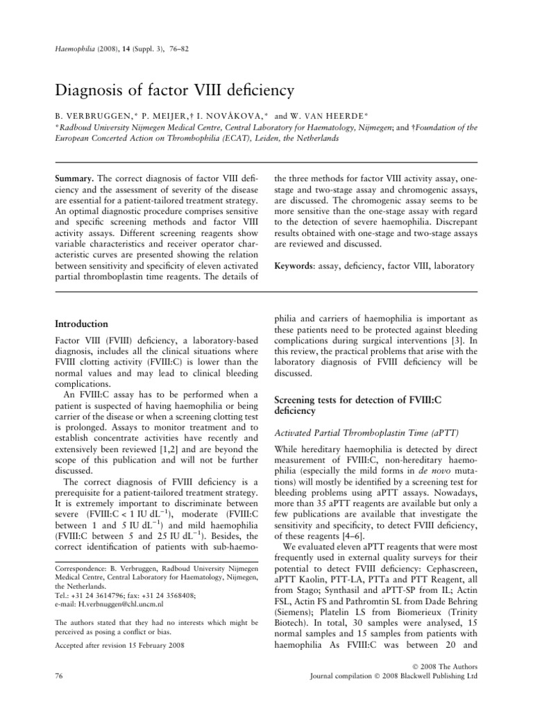 Diagnosis of Factor VIII Deficiency | PDF | Haemophilia | Medical Diagnosis