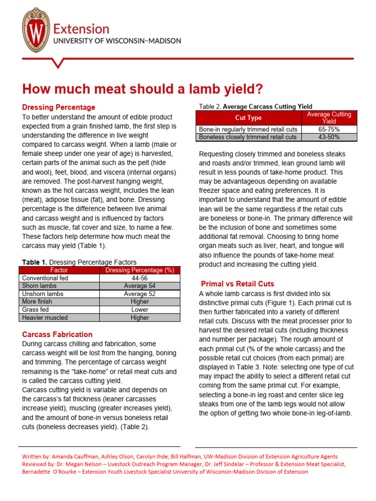 Lamb Meat Yield and Cutting Guide | PDF | Lamb And Mutton | Animal Killing