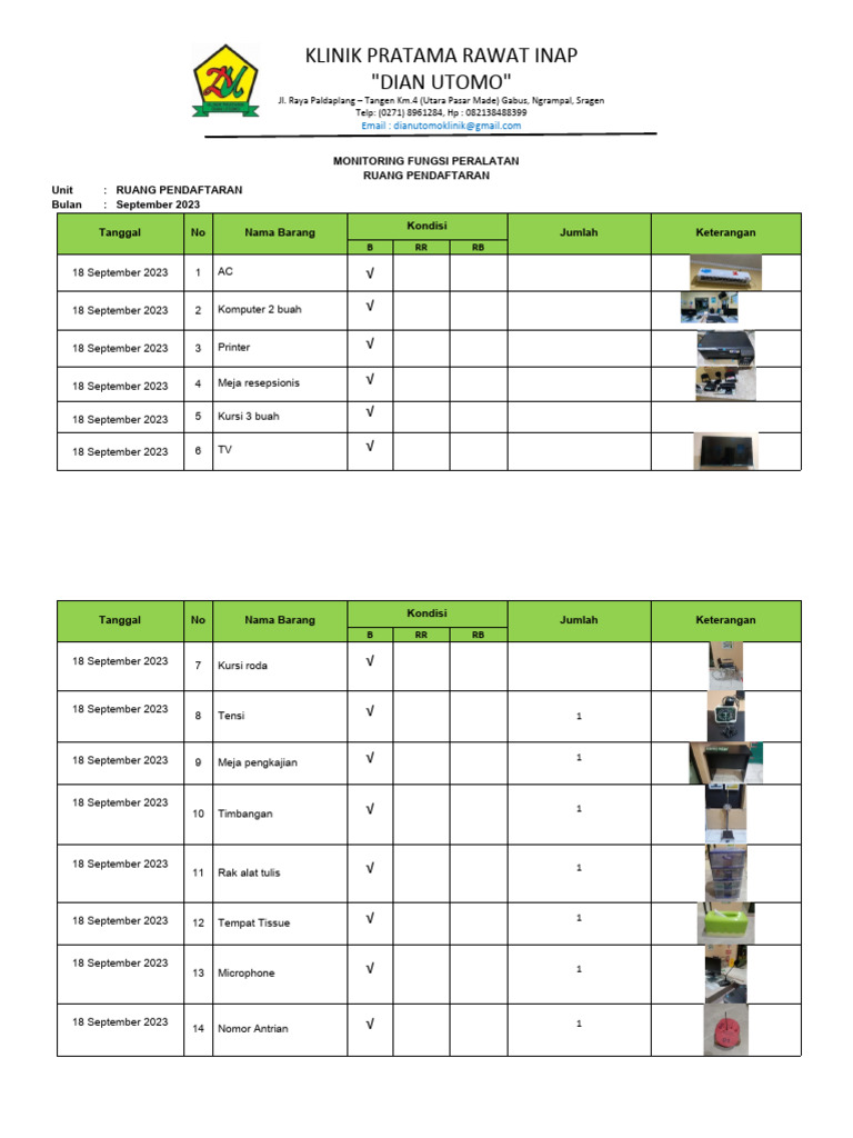 Daftar Sarpras Pendaftaran | PDF