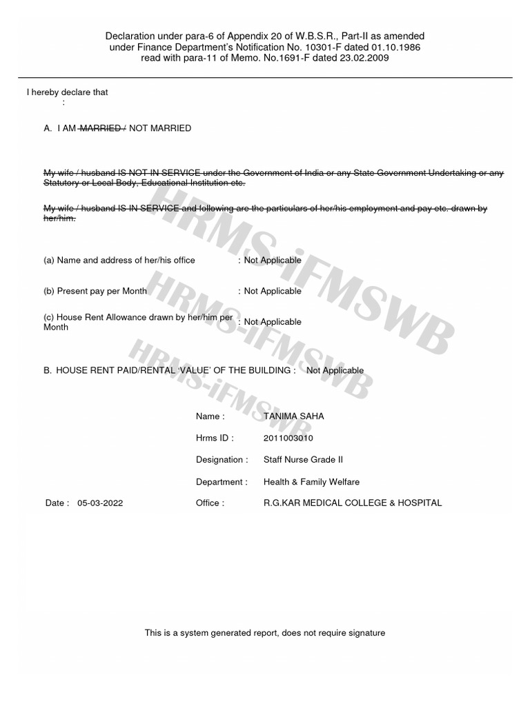 House Rent Allowance Declaration Form | PDF