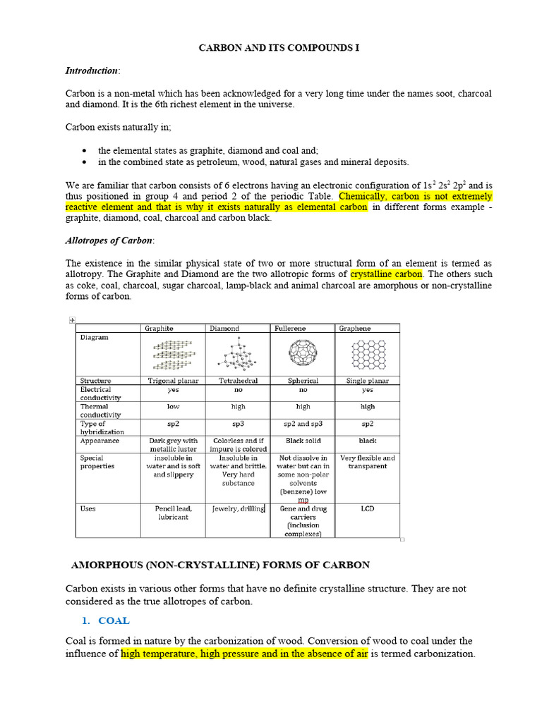 Carbon and Its Compounds Note | Download Free PDF | Carbon | Charcoal