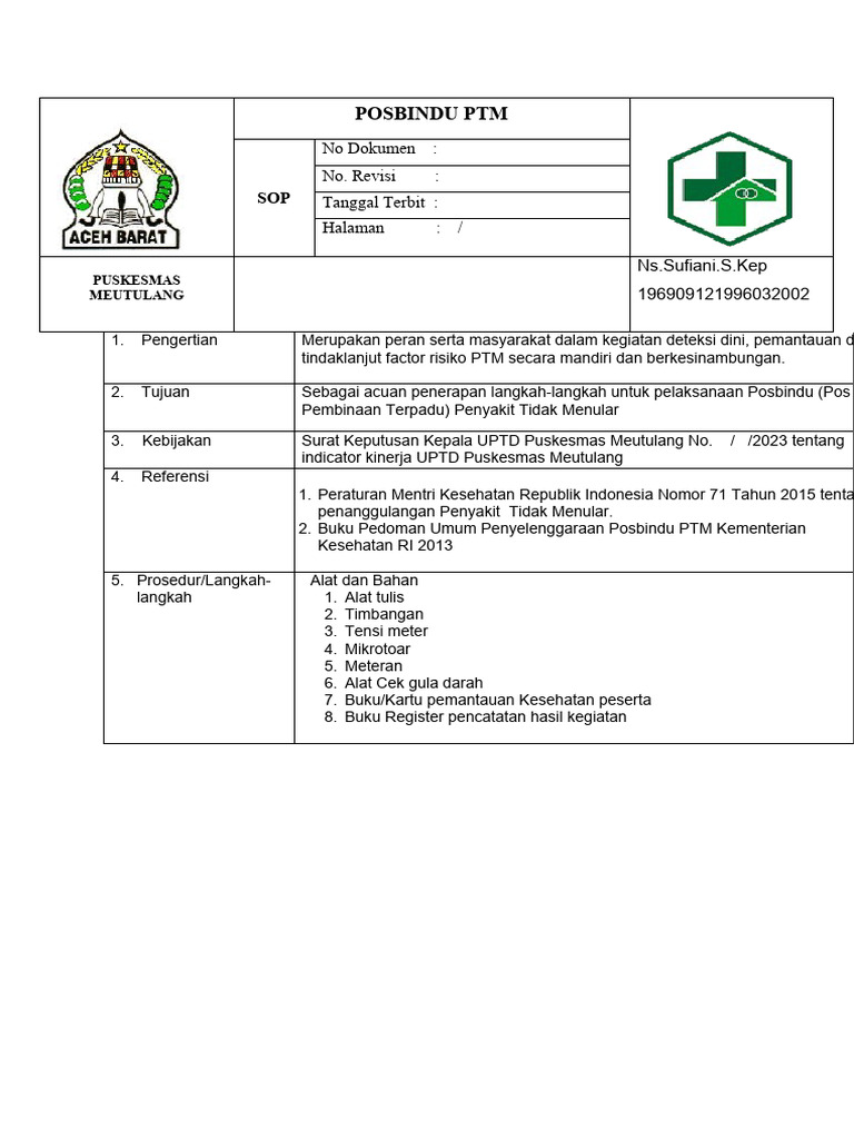Sop Pelaksanaan Posbindu PTM | PDF