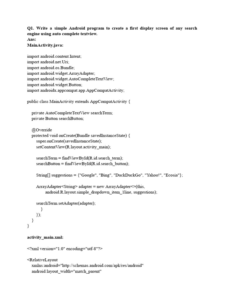 MAD Sessional 1 Programs | PDF | Android (Operating System) | Operating ... MAD Sessional 1 Programs | PDF | Android (Operating System) | Operating ...