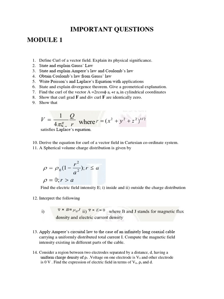 Electromagnetcs - Important Questions From Each Module | PDF | Waves ...