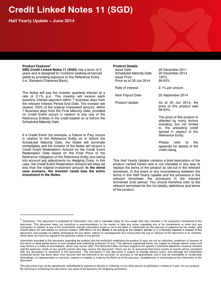 DBS Credit Linked Notes Update 2014 | PDF | Moody's Investors Service ...