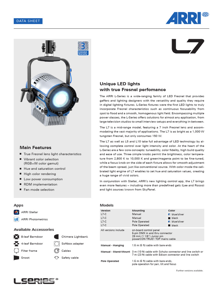 ARRI - L-Series - L7 - Data Sheet - EN - Oct2022 | PDF | Light | Lighting