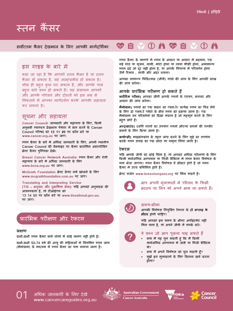 Breast Cancer Guide To Best Cancer Care Hindi | PDF