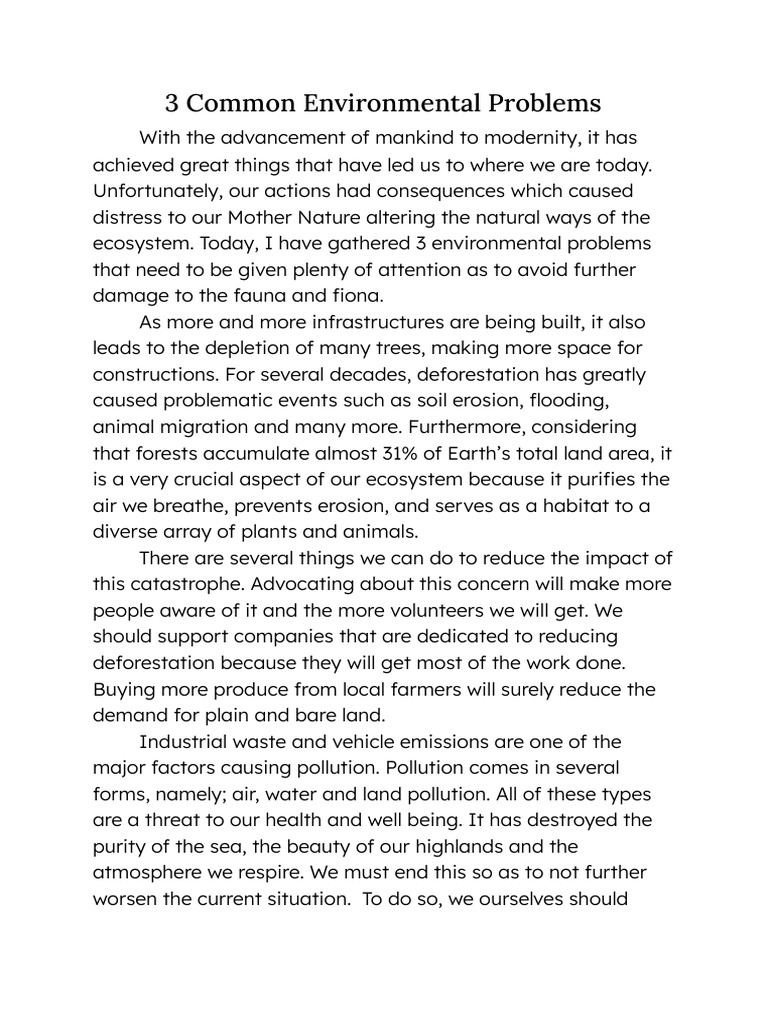 3 Common Environmental Problems | PDF | Ecosystem | Deforestation