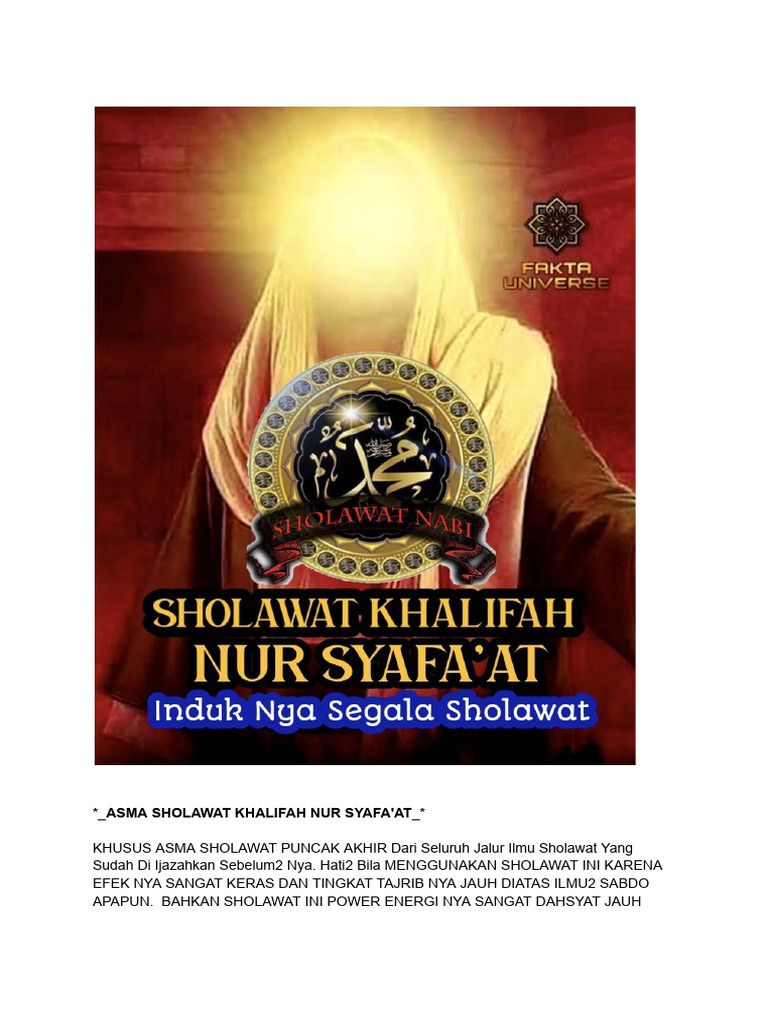 ?? Asma Sholawat Khalifah Nur Syafa'at | PDF | Agama & Spiritualitas