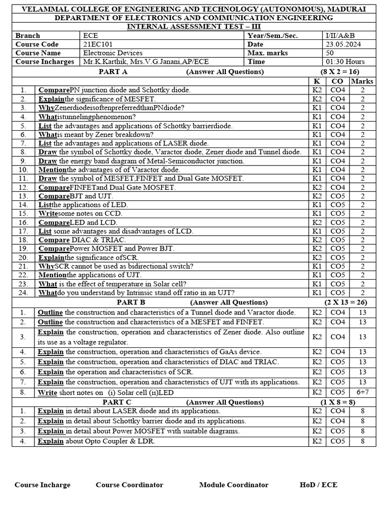 IAT 3 - ED QB (4) New | PDF | Diode | Electronic Engineering