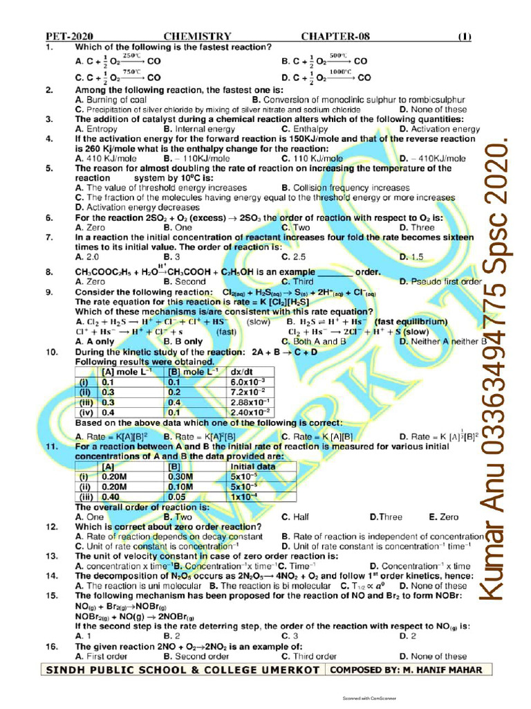 Chemxi Chap8 Mcqs (Anu) SPSC | PDF