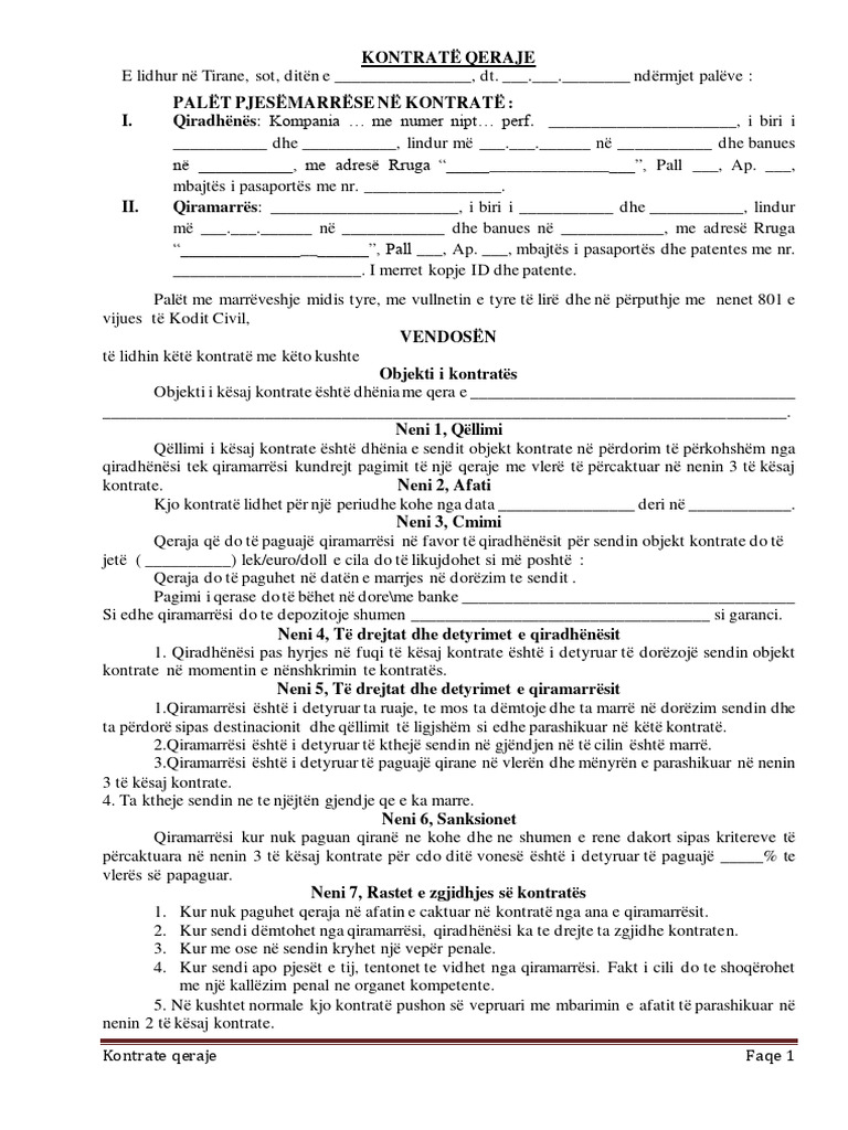 Kontrate-Qiraje-Model-Qera 2 | PDF