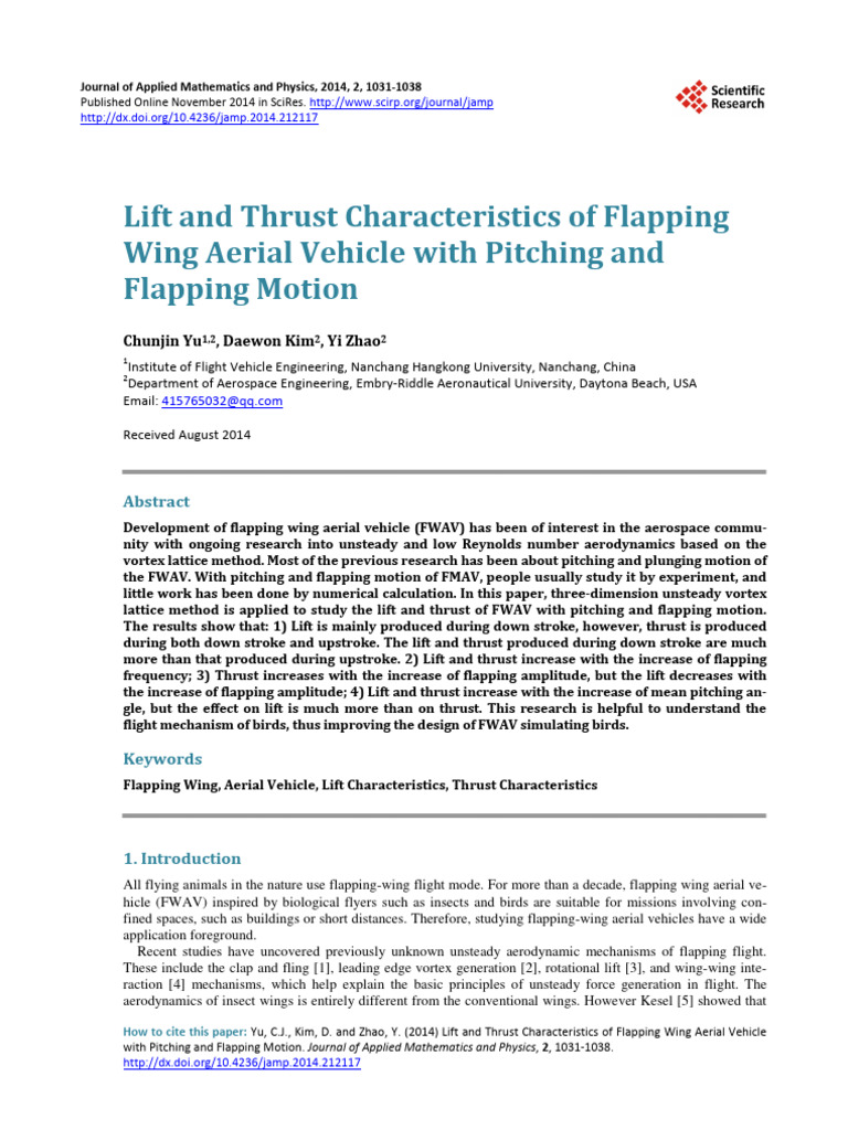 Lift and Thrust Characteristics of Flapping Wing A | PDF | Lift (Force) | Flight