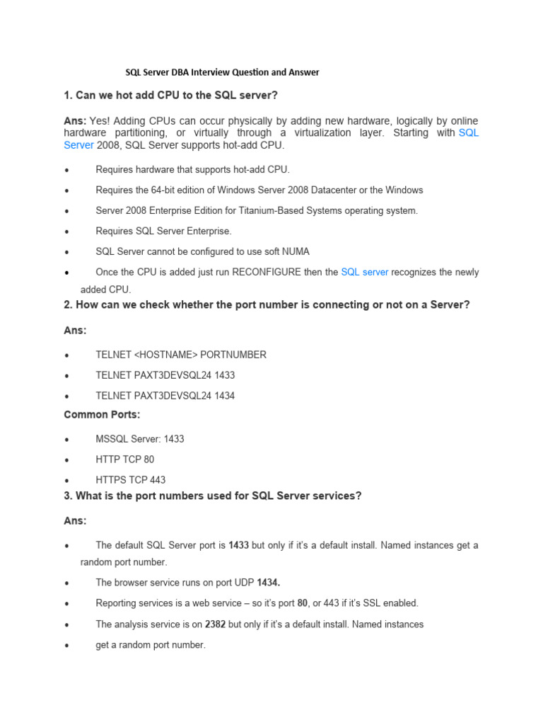 SQL Server DBA Interview Questions and Answers | PDF | Microsoft Sql Server | Databases