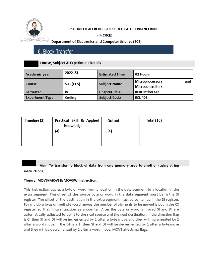 Microprocessors Lab: Data Transfer | PDF | Computers