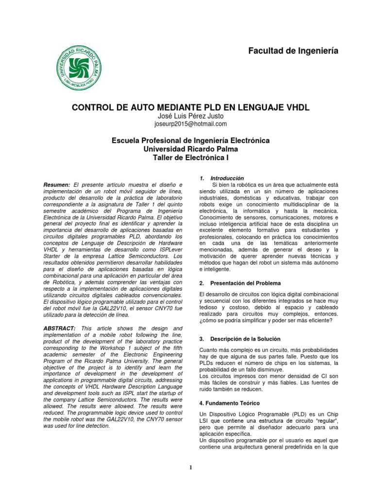 Control de Auto Mediante PLD en Lenguaje VHDL | PDF | Vhdl | Electrónica