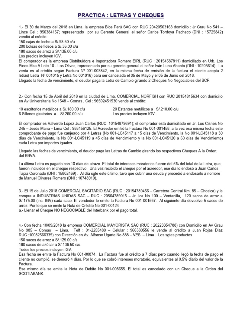 Practica de Letras y Cheques | PDF | Finanzas personales | Economias