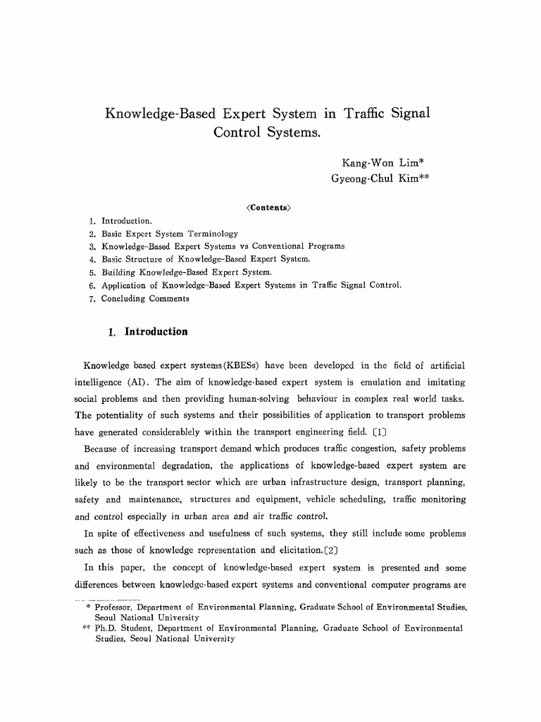 Knowledge-Based Expert System in Traffic Signal Control Systems | PDF ...