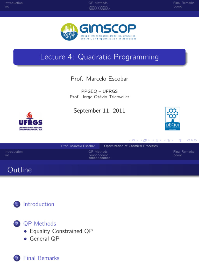 Lecture4 Quadratic Programming Qp Pdf Mathematical Optimization Matrix Mathematics