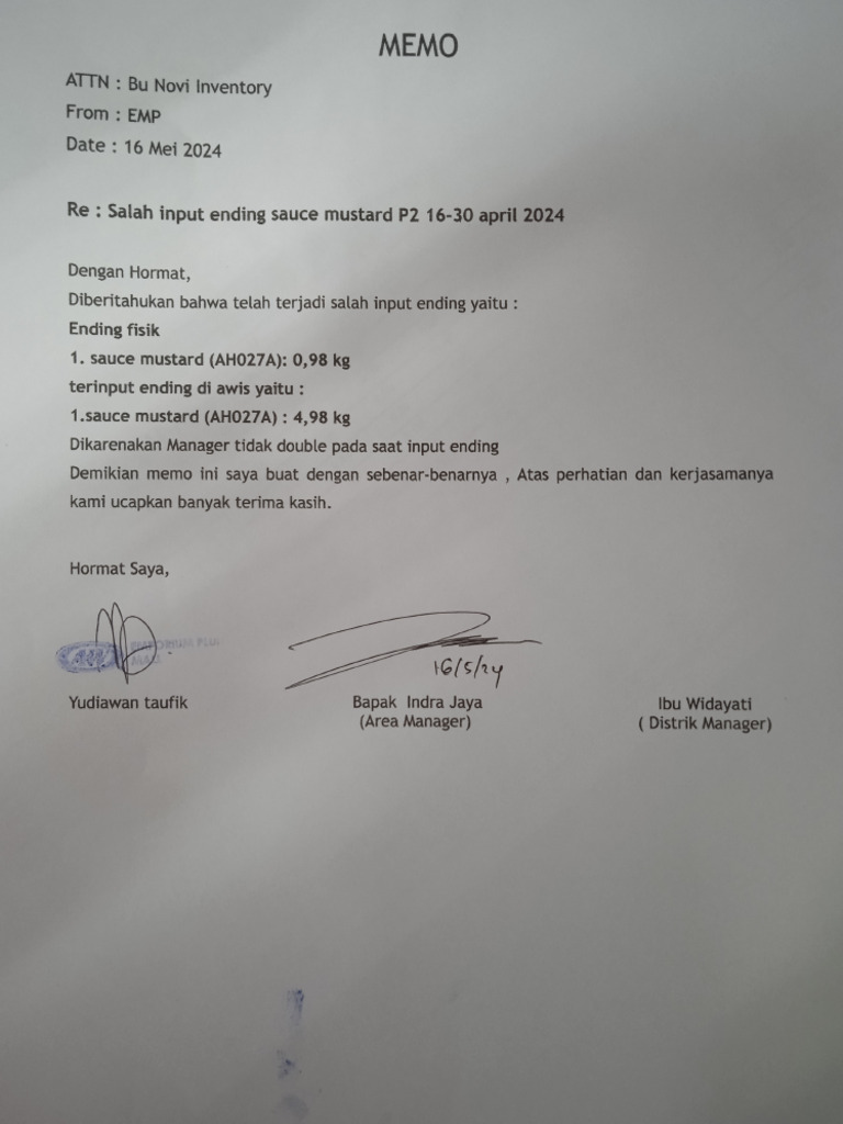 Memo Salah Input Ending | PDF