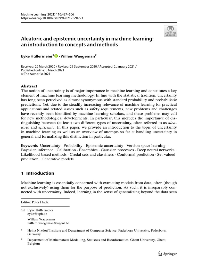 Aleatoric and Epistemic Uncertainty in Machine Learning: An Introduction To Concepts and Methods ...