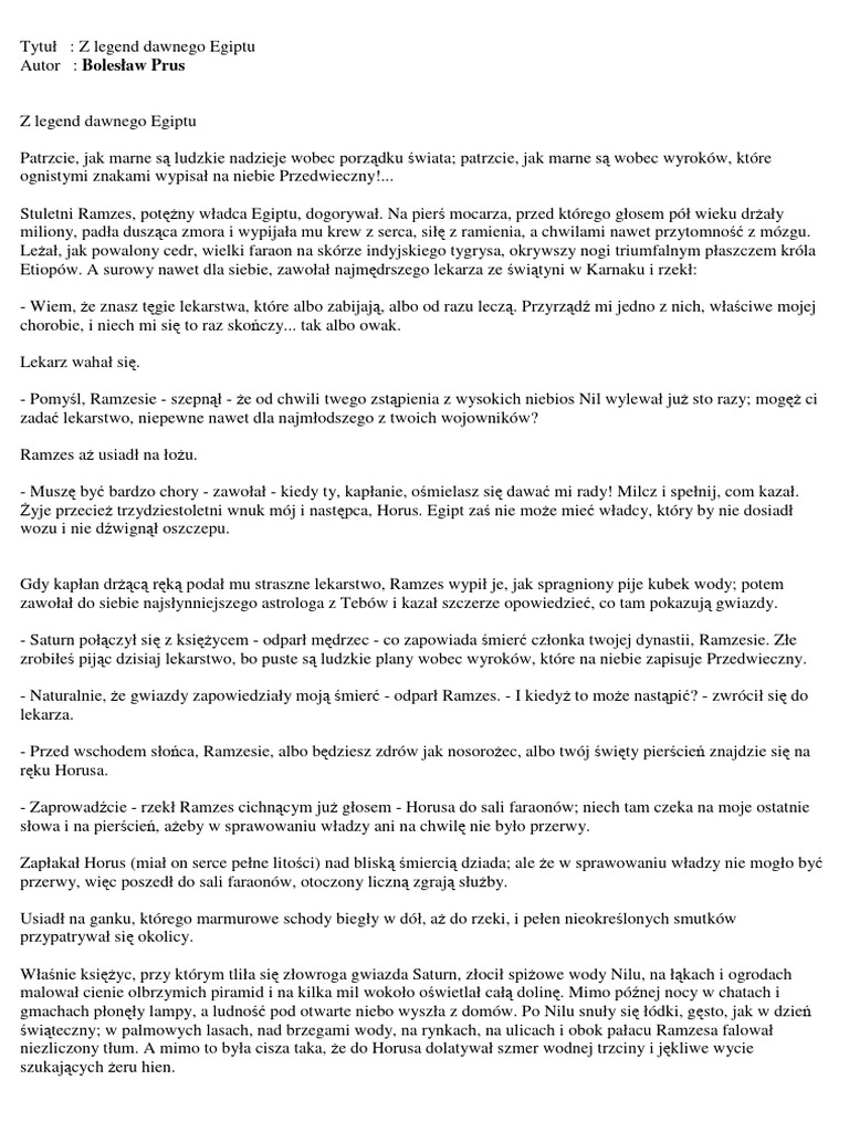 BolesÅ Aw Prus - Z Legend Dawnego Egiptu | PDF