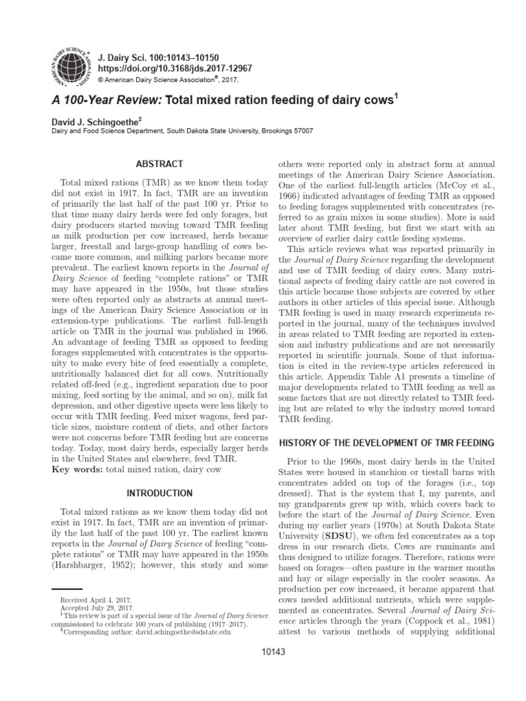 A 100-Year Review Total Mixed Ration Feeding of Dairy Cows D J ...