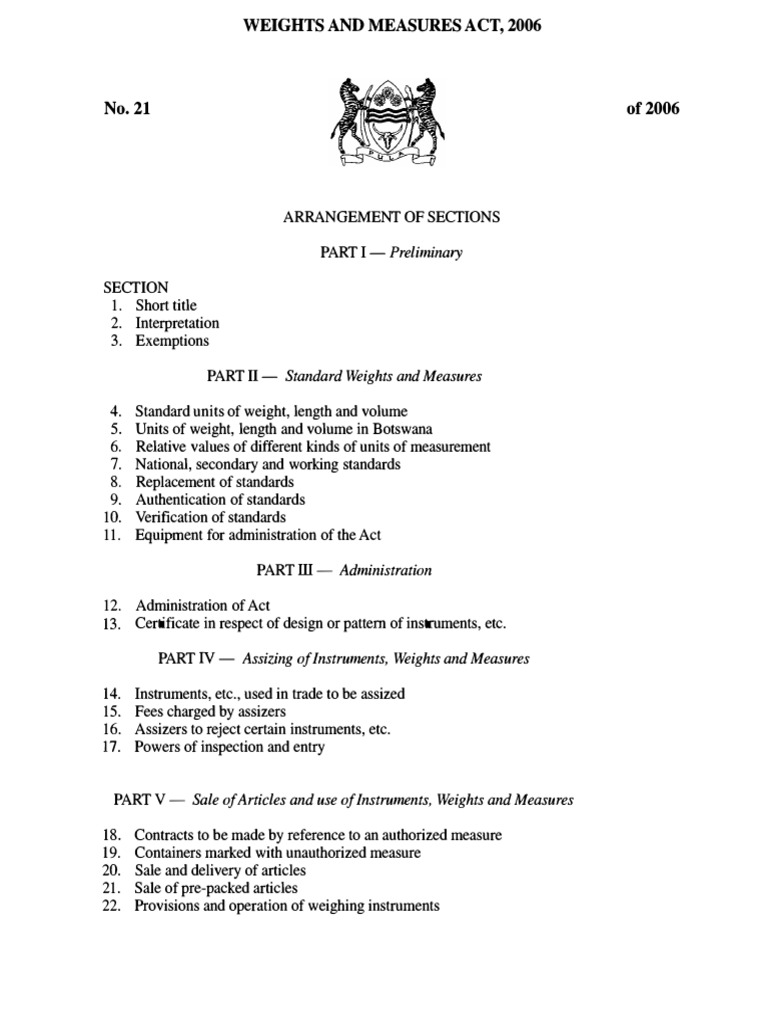 Weights and Measures Act, 21 of 2006 | PDF | International System Of ...