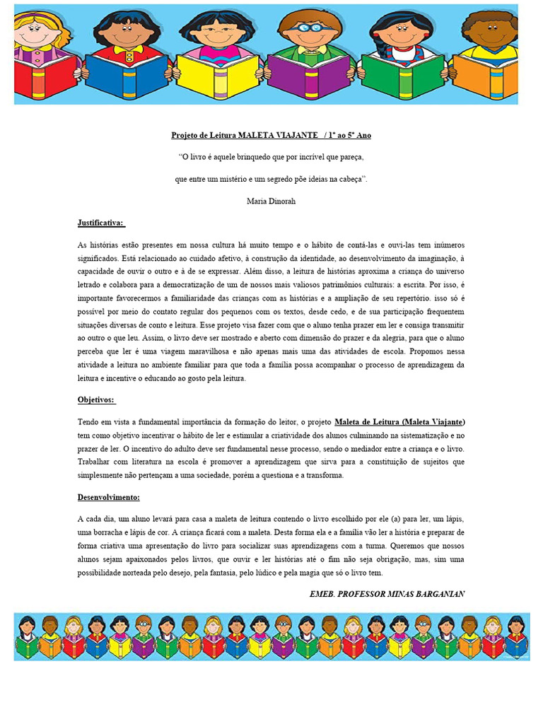 Projeto De Leitura Maleta Viajante Pdf Aprendizado Família