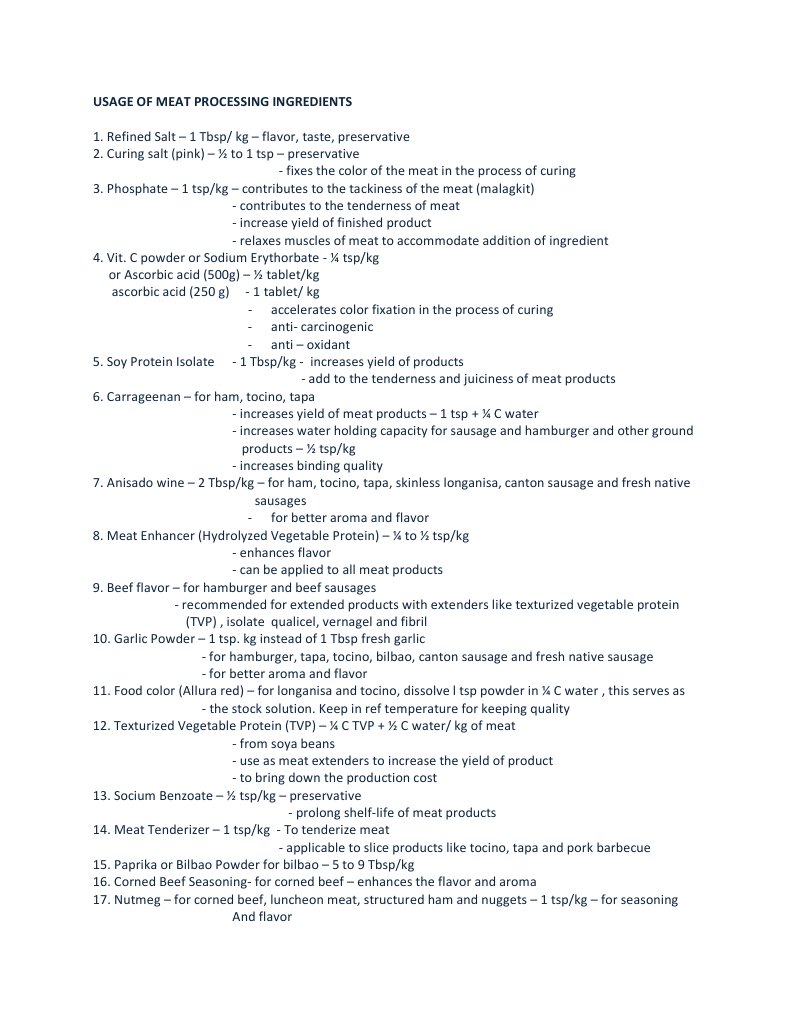 Meat Processing Ingredients Overview | PDF