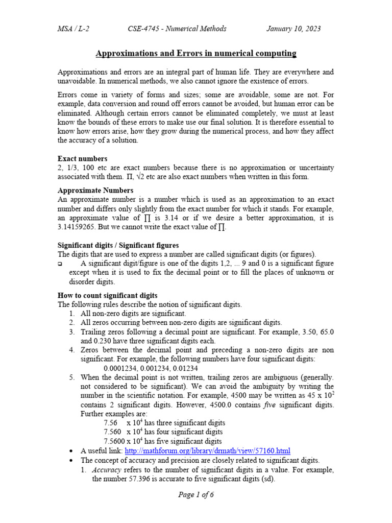 Lec-2-Errors in Numerical Computing | PDF | Significant Figures | Rounding
