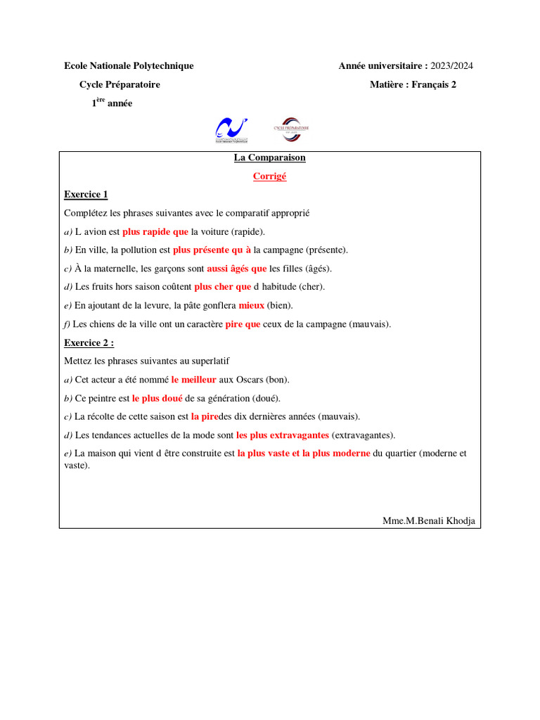 Exercices Comparaison | PDF | Méthodes et références pédagogiques