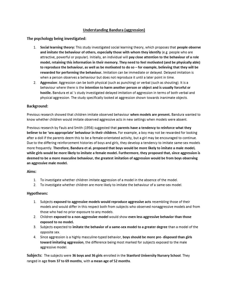 Understanding Bandura | PDF | Aggression | Imitation