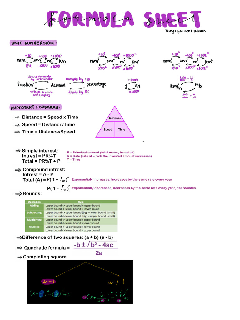 Math OL Cambridge Formula Sheet | PDF | Area | Triangle