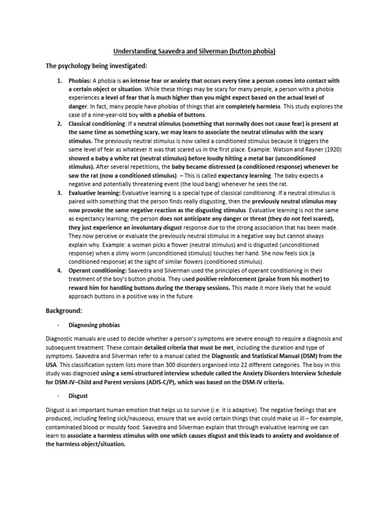Understanding Saavedra and Silverman | PDF | Phobia | Anxiety Disorder