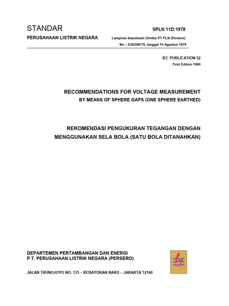 SPLN 11d 1978 | PDF | Electrical Resistance And Conductance | High Voltage