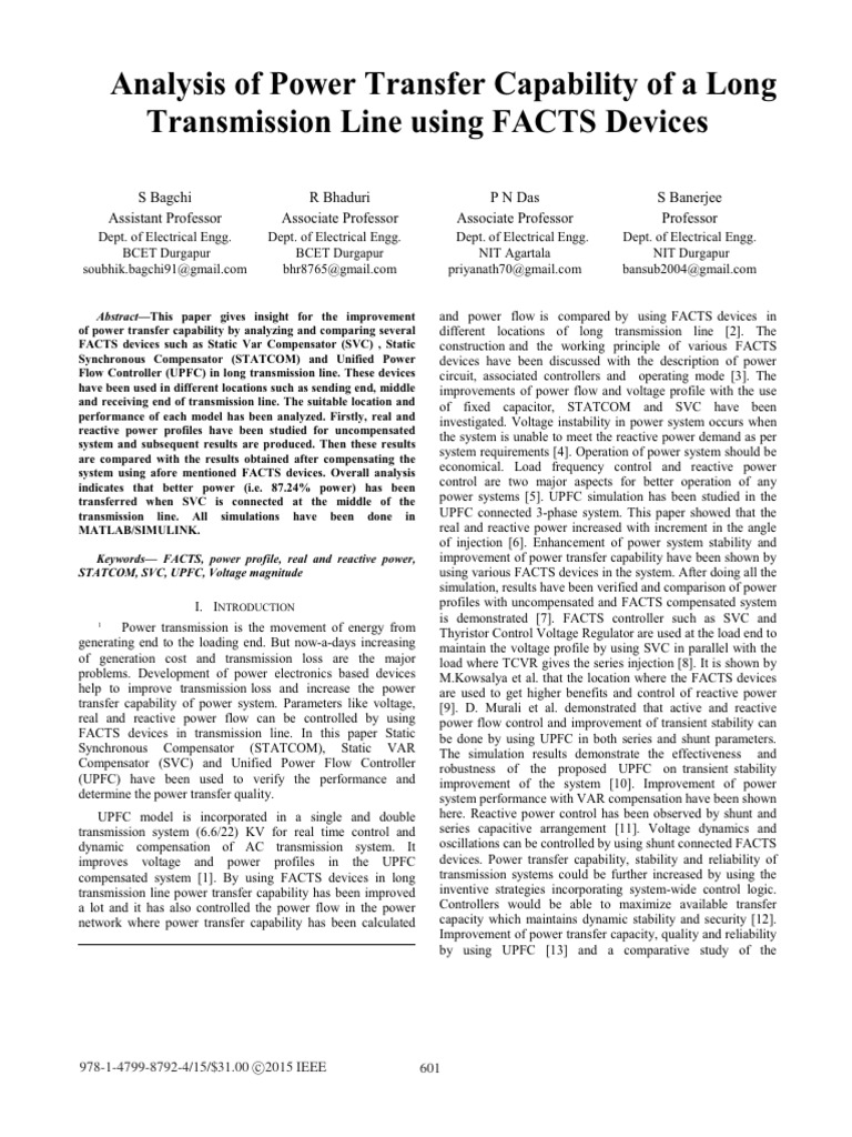 Analysis Of Power Transfer Capability Of A Long Transmission Lines Using Facts Devices Pdf
