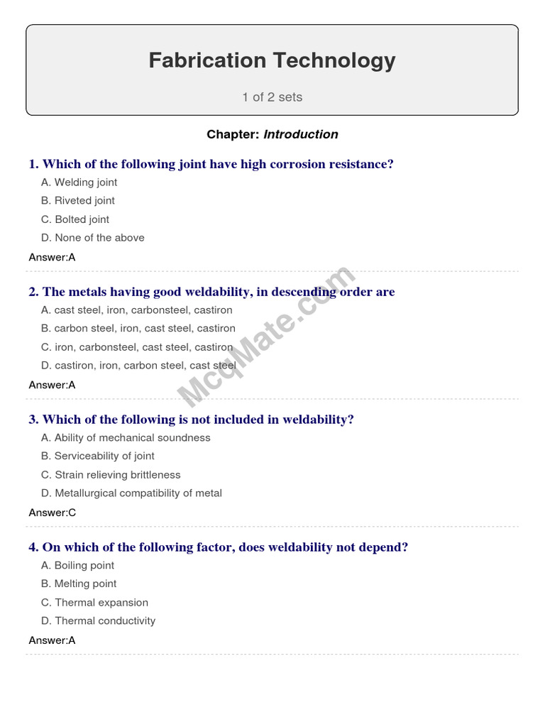 Fabrication-Technology (Set 1) | PDF | Welding | Construction