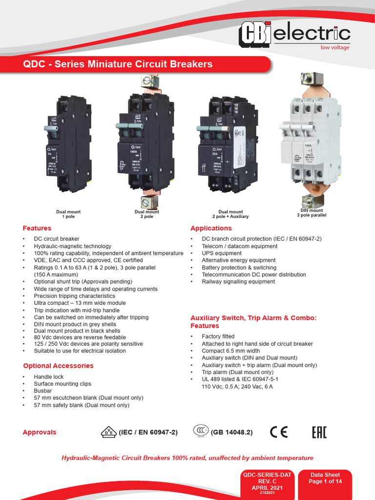 QDC Series Circuit Breakers Data Sheet | PDF | Switch | Direct Current
