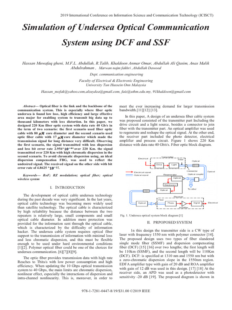 Simulation of Undersea Optical Communication System Using DCF and SSF ...