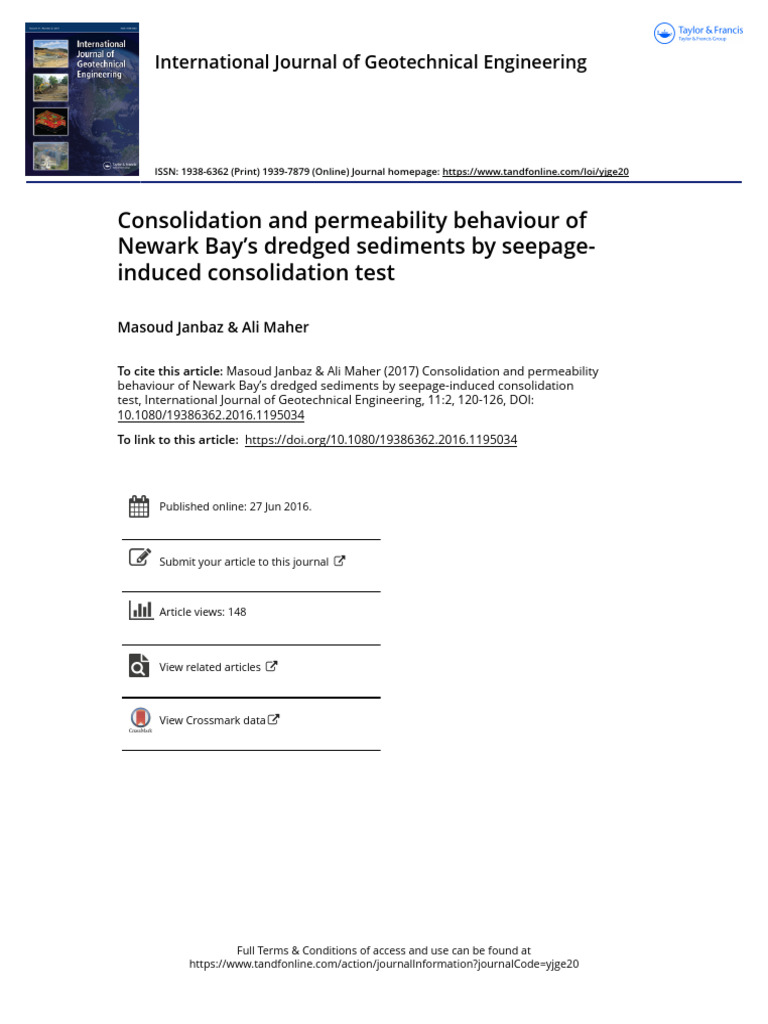 Consolidation and Permeability Behaviour of Newark Bay's Dredged ...