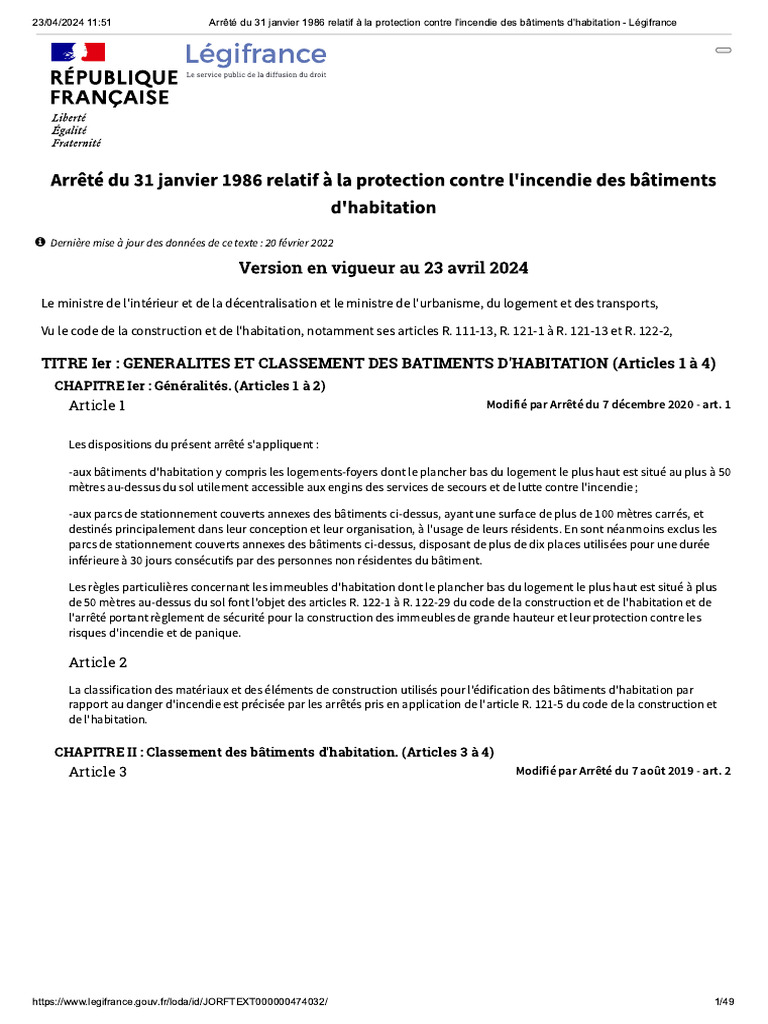 Arrêté Du 31 Janvier 1986 Relatif À La .. | PDF
