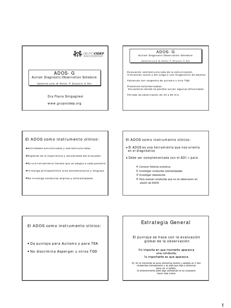 Evaluación ADOS-G para Diagnóstico de Autismo | PDF | Autismo ...