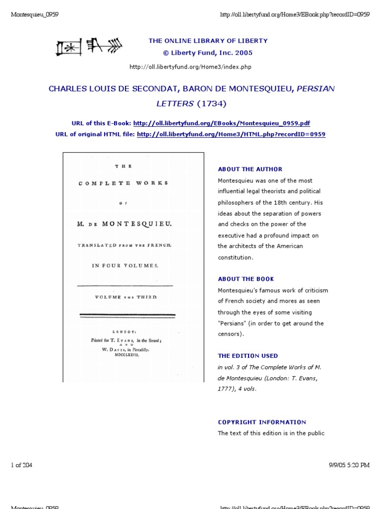Persian Letters | PDF | Montesquieu | Psychological Concepts