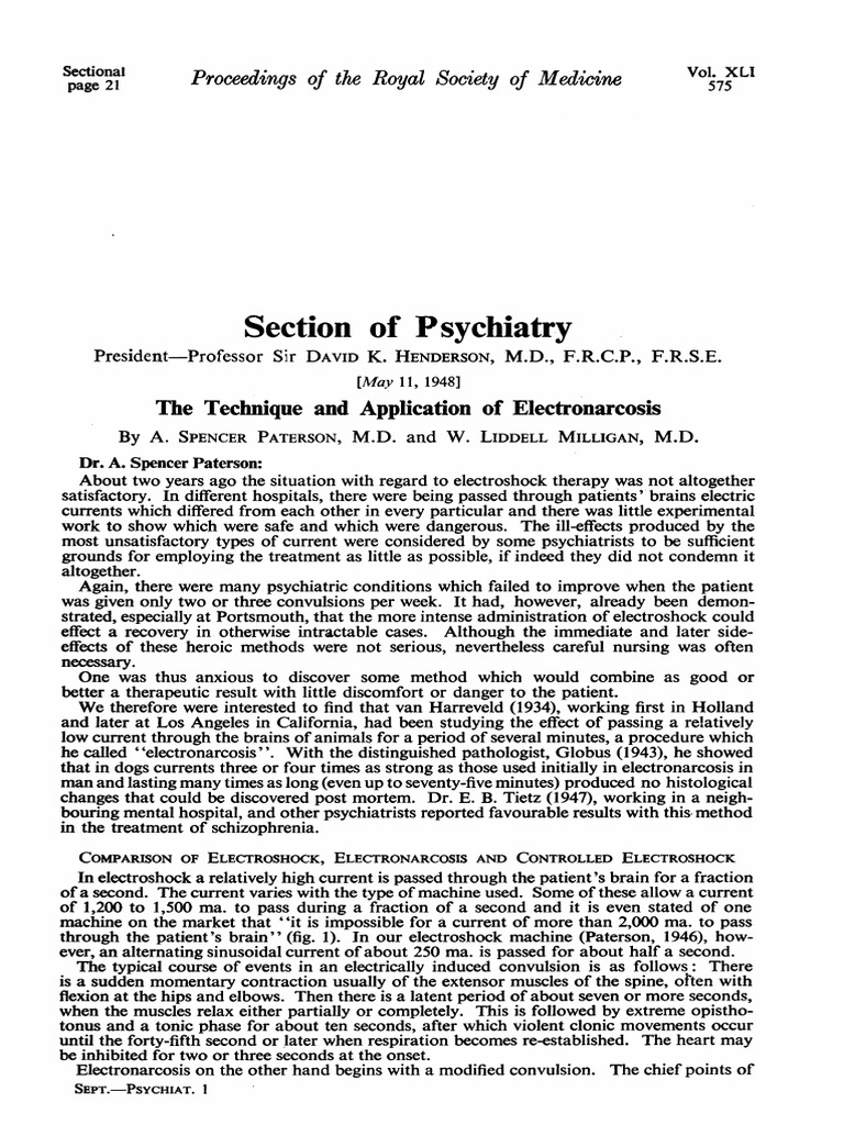 Electronarcosis: A Safer Electroshock Method | PDF | Electroconvulsive ...