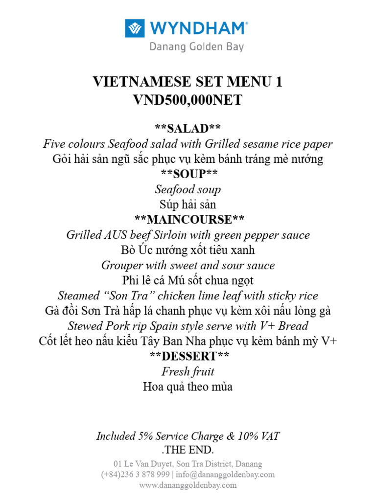 Vietnamese Set Menu - Vnd500,000net | PDF